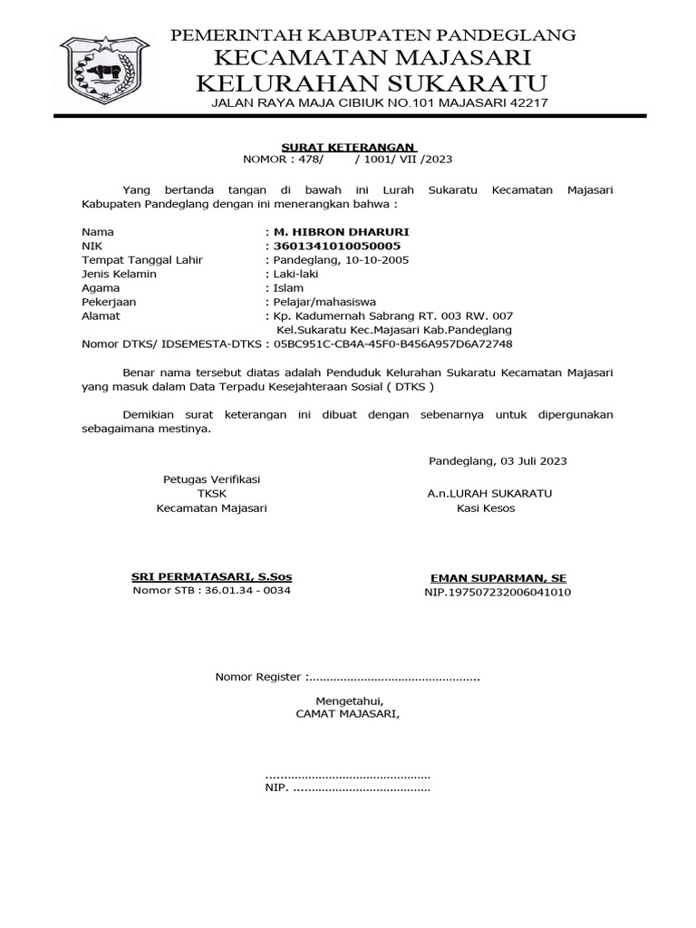 SKTM Sudah Terdaftar DTKS | PDF
