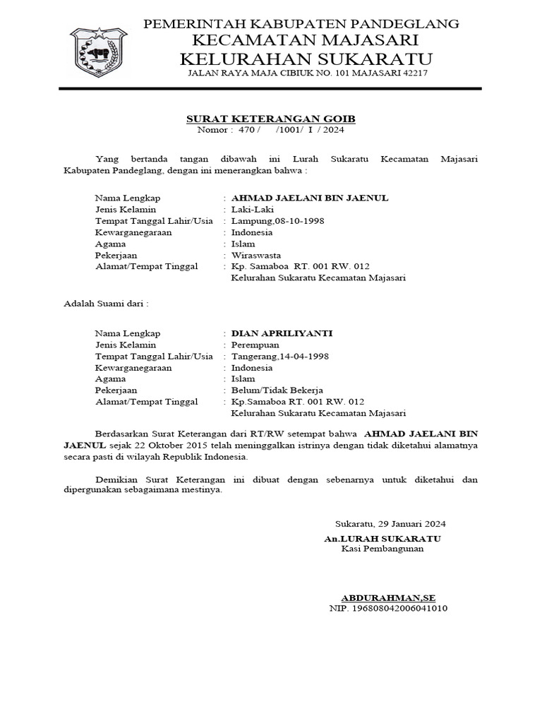 Surat Keterangan Goib | PDF