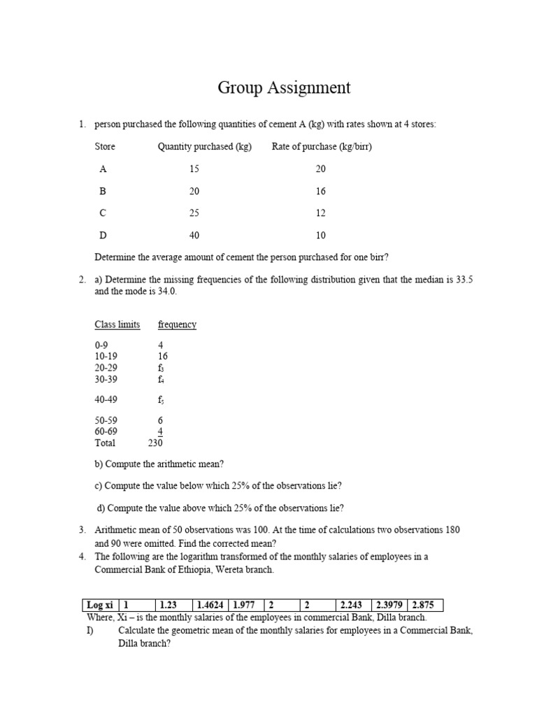 Assignment I | Download Free PDF | Arithmetic Mean | Median