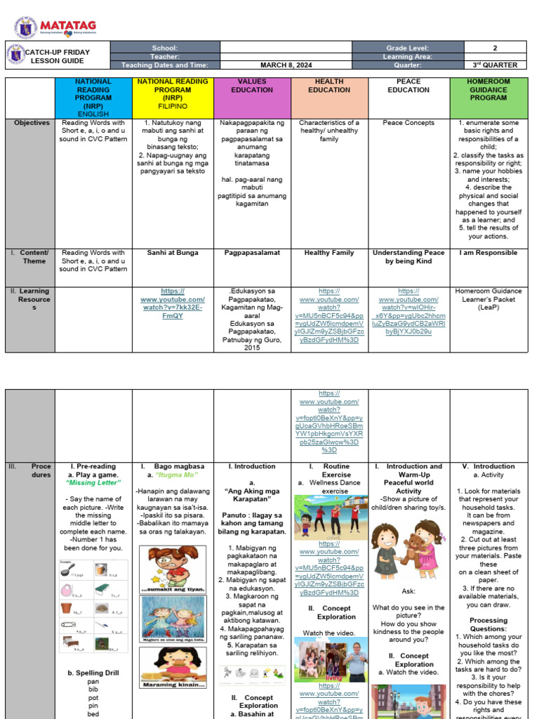 Grade 2 Catch Up Lesson March 8 | PDF