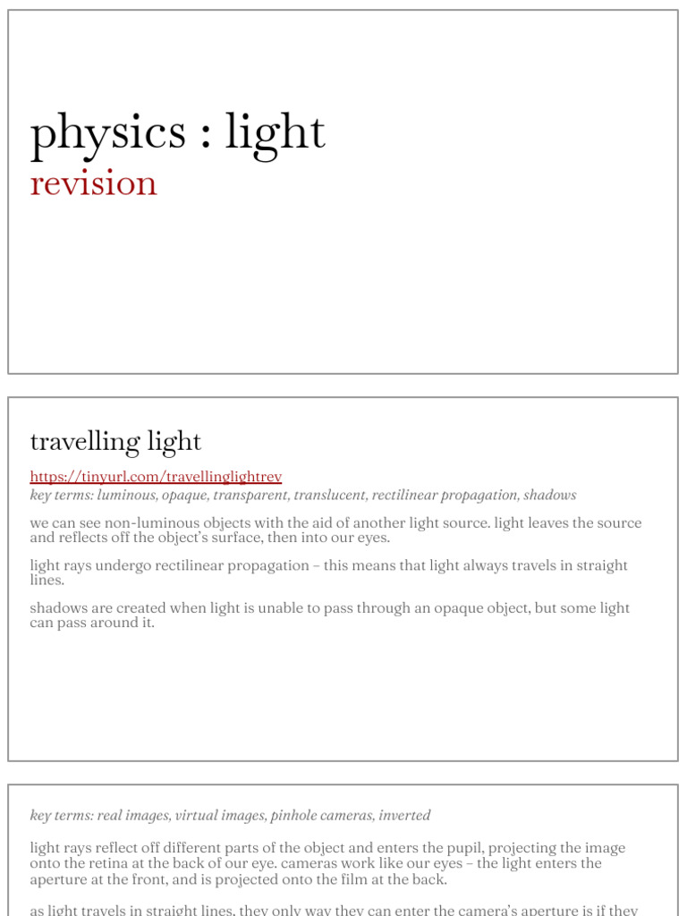SC Physics - Light - Revision | Download Free PDF | Mirror | Refraction