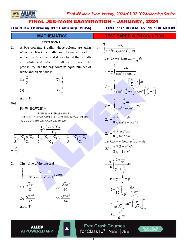 0102 Mathematics Paper With Solution Morning | PDF | Equations | Mathematical Objects
