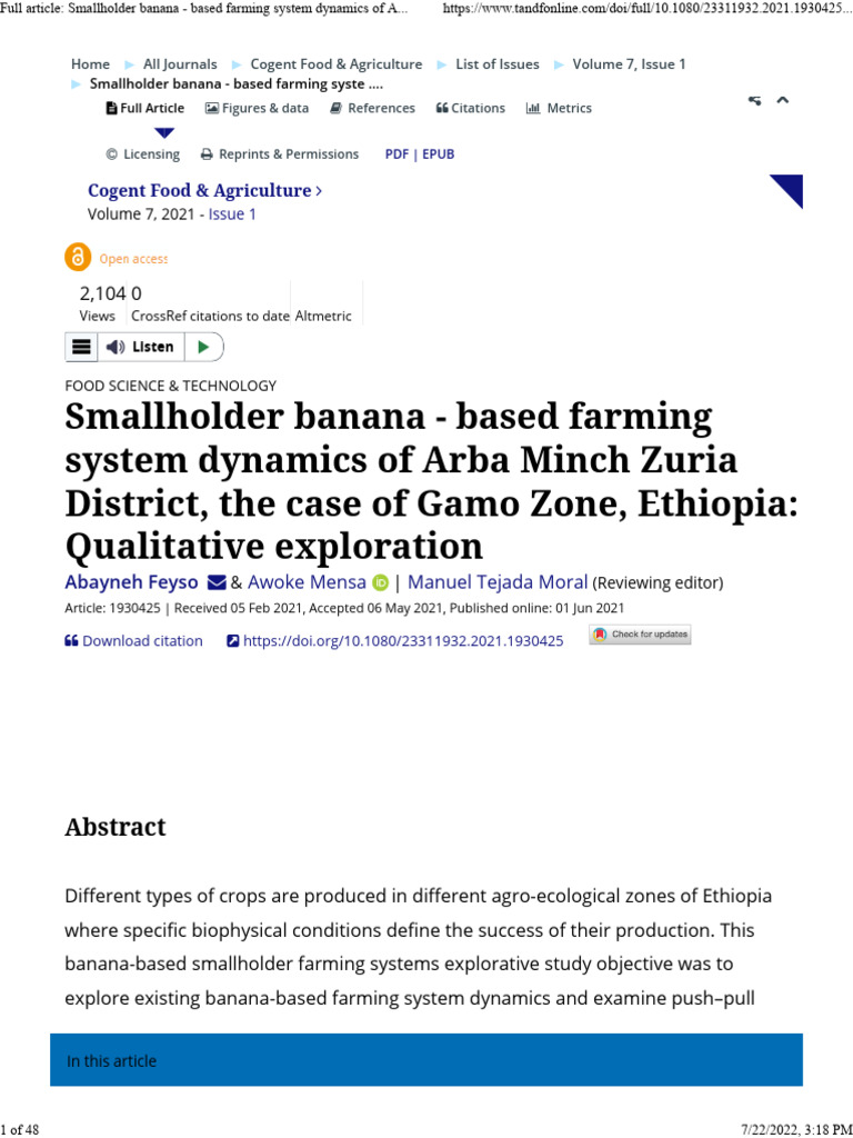 Full Article Smallholder Banana - Based Farming System Dynamics of Arba ...