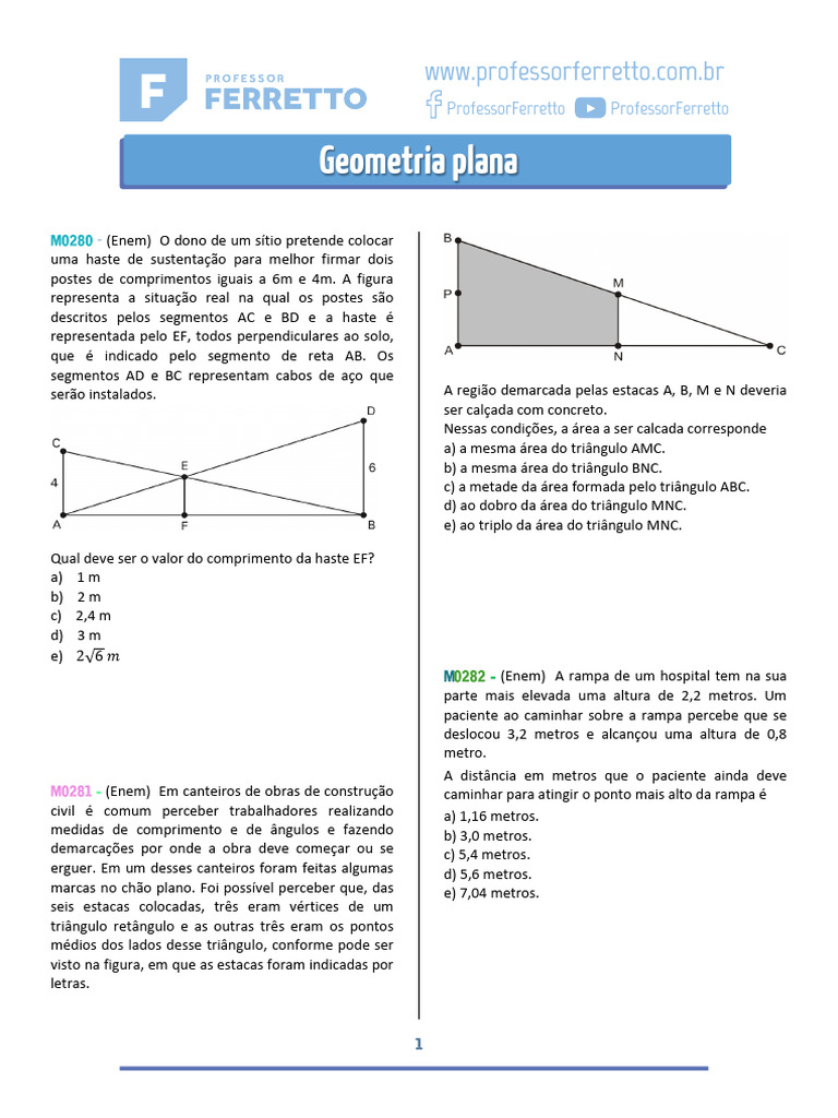 Geometria Plana - Questões | PDF | Triângulo | Geometria Euclidiana