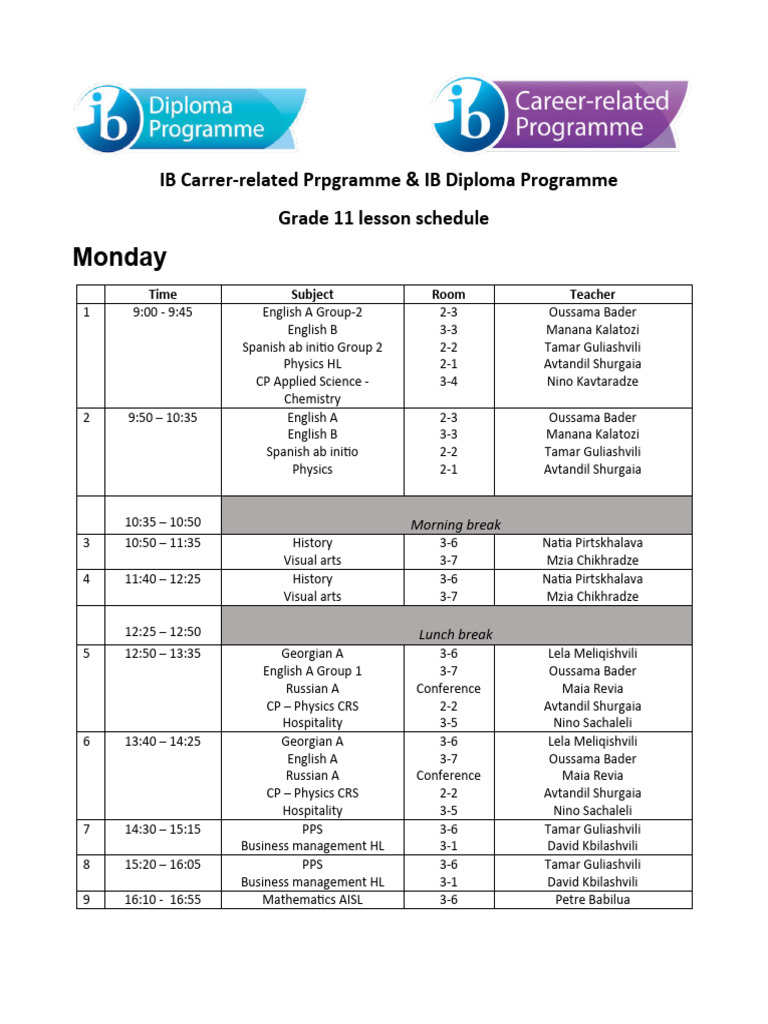 DP 1 Weekly Schedule | PDF | Qualifications | Student Assessment And ...