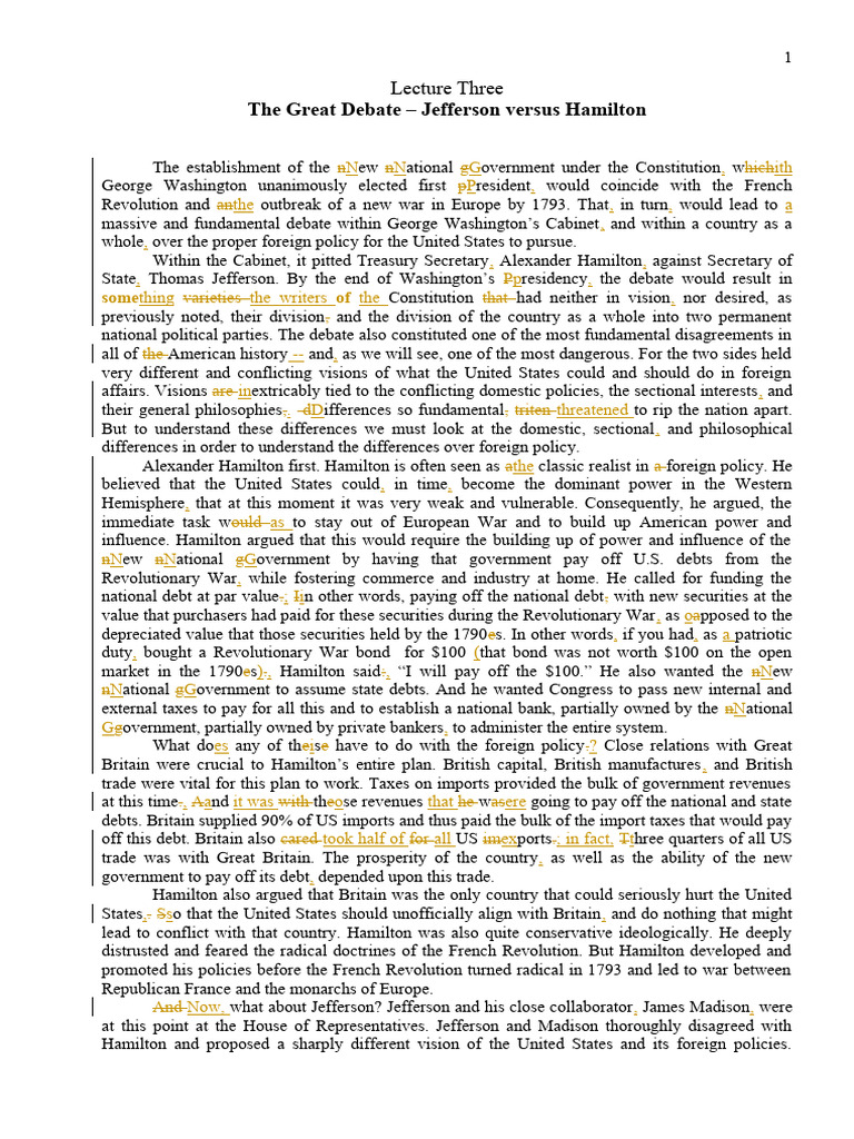 Hamilton vs. Jefferson: The Great Debate | PDF | Alexander Hamilton ...