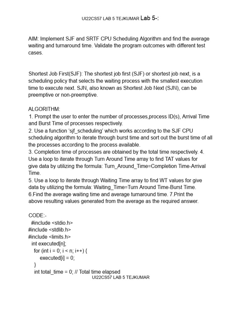 Ui22Cs57 Lab 5 Tejkumar | PDF | Scheduling (Computing) | Algorithms And Data Structures