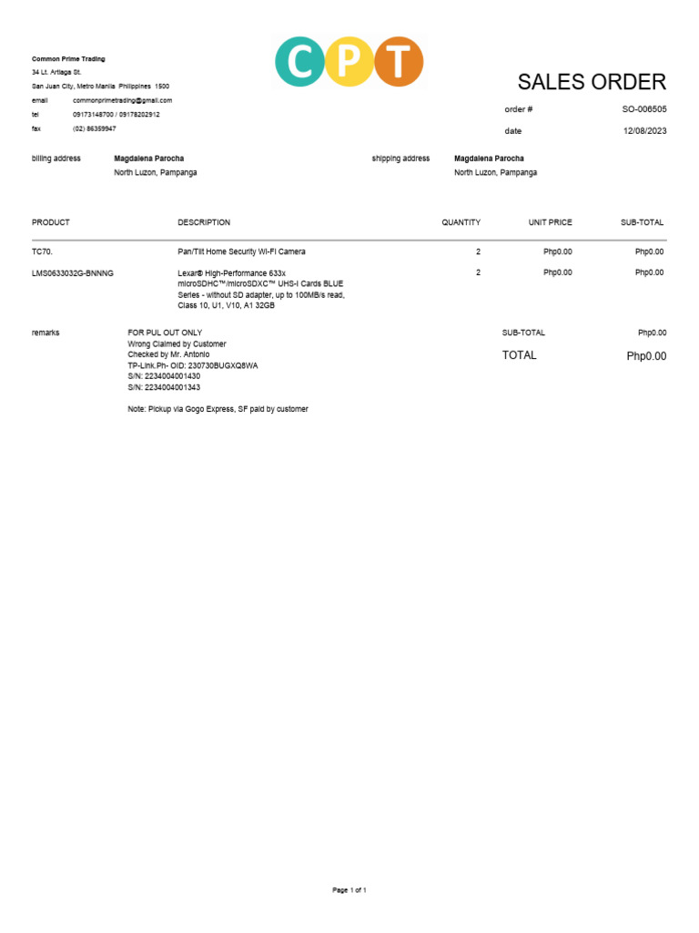 SalesOrder SO 006505 | PDF