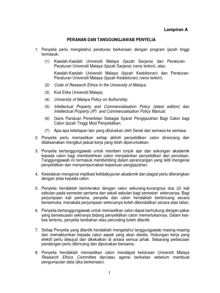 Peranan Dan Tanggungjawab Penyelia | PDF