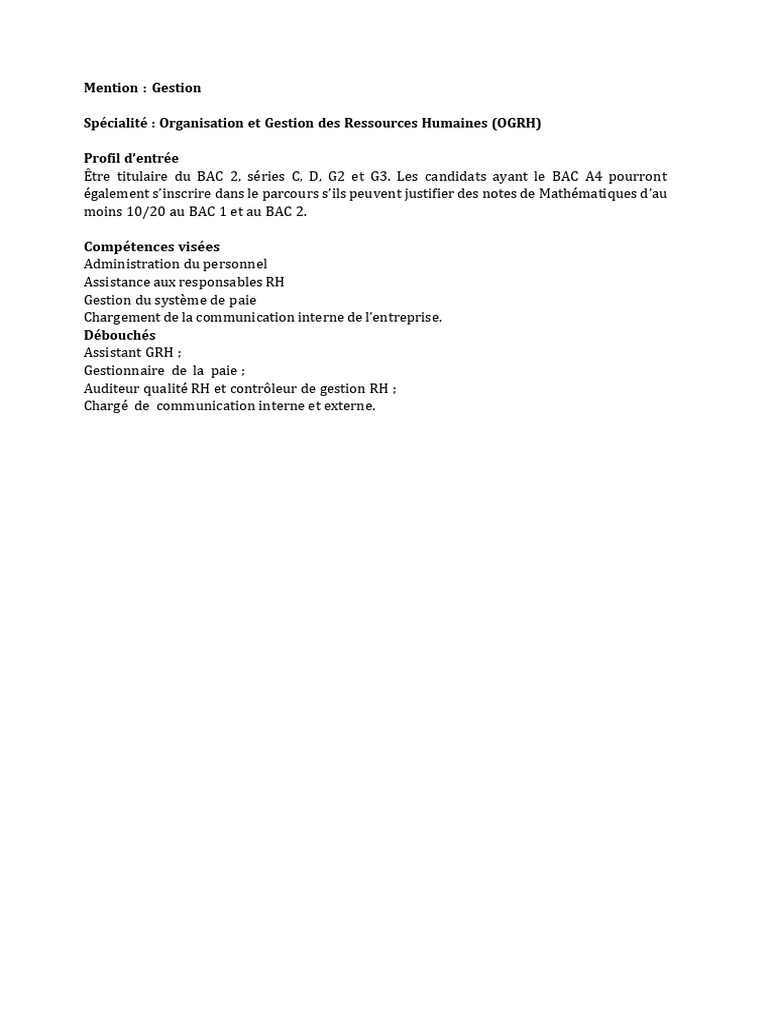 Débouchés en Gestion des RH 2026 | PDF | Gestion des ressources ...