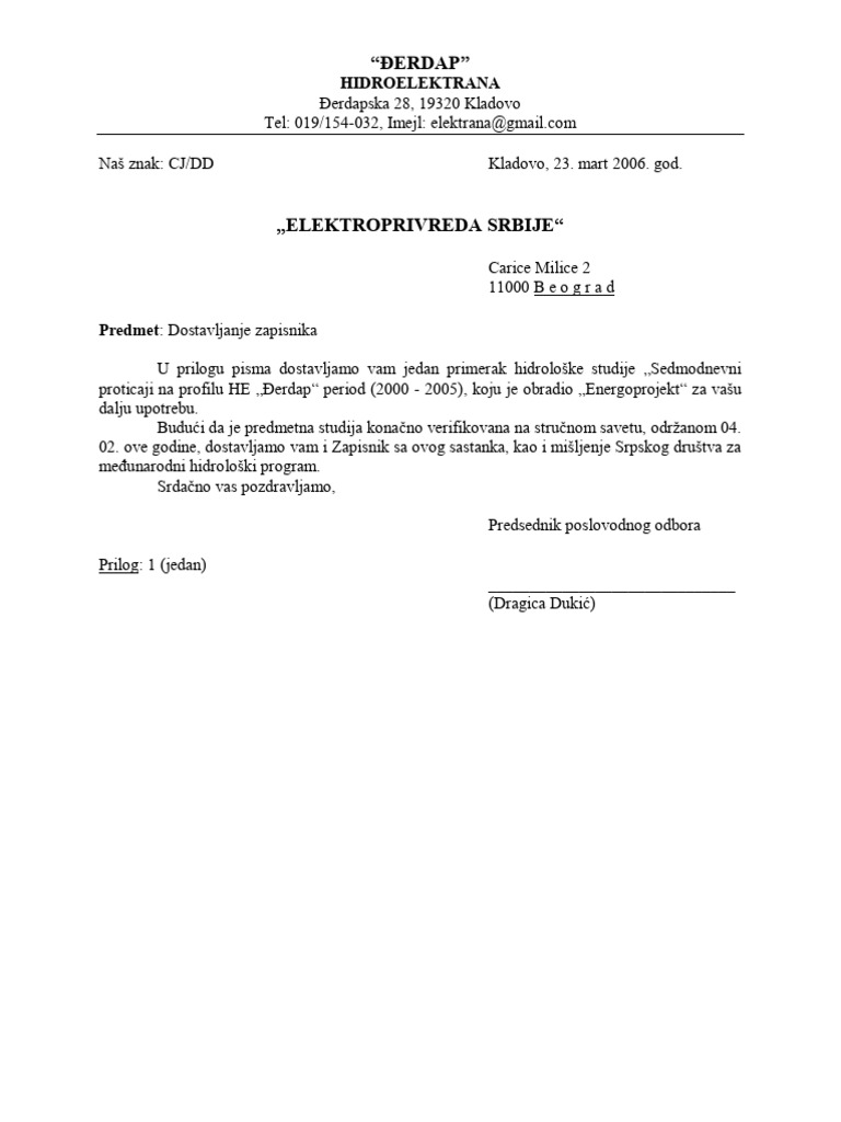 Primer Propratnog Pisma | PDF