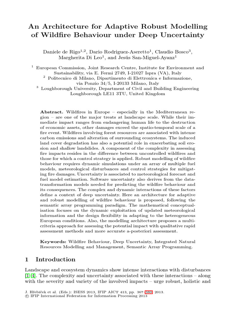 An Architecture For Adaptive Robust Modelling of Wildfire Behaviour Under Deep Uncertainty | PDF ...