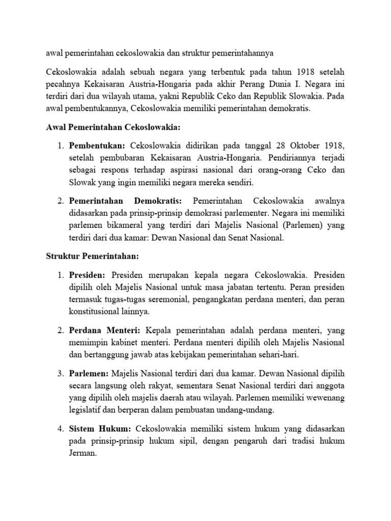 Awal dan Perubahan Pemerintahan Cekoslowakia | PDF | Politik