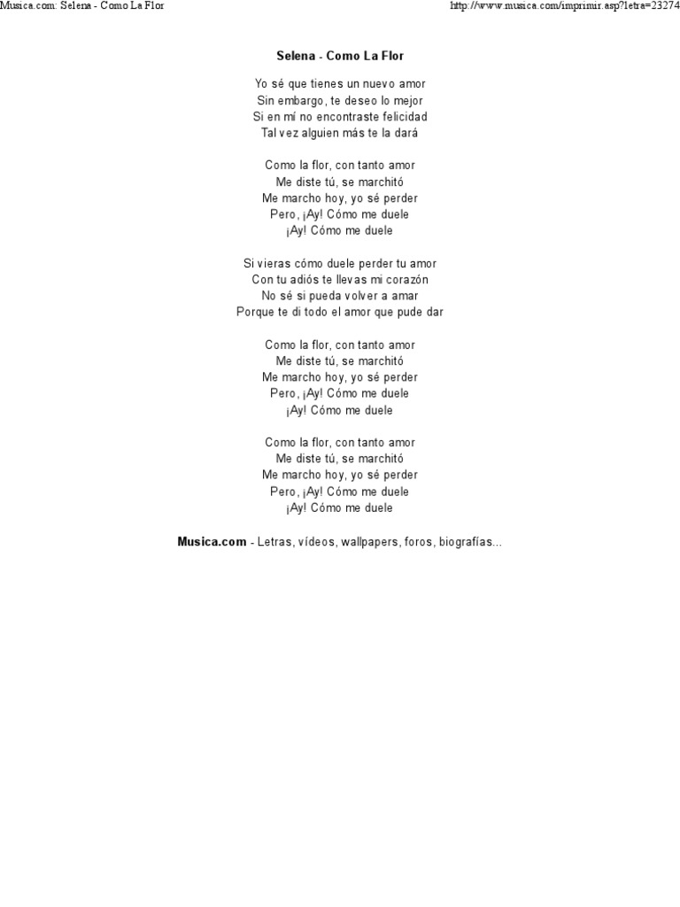 Letra de "Como La Flor" de Selena | PDF