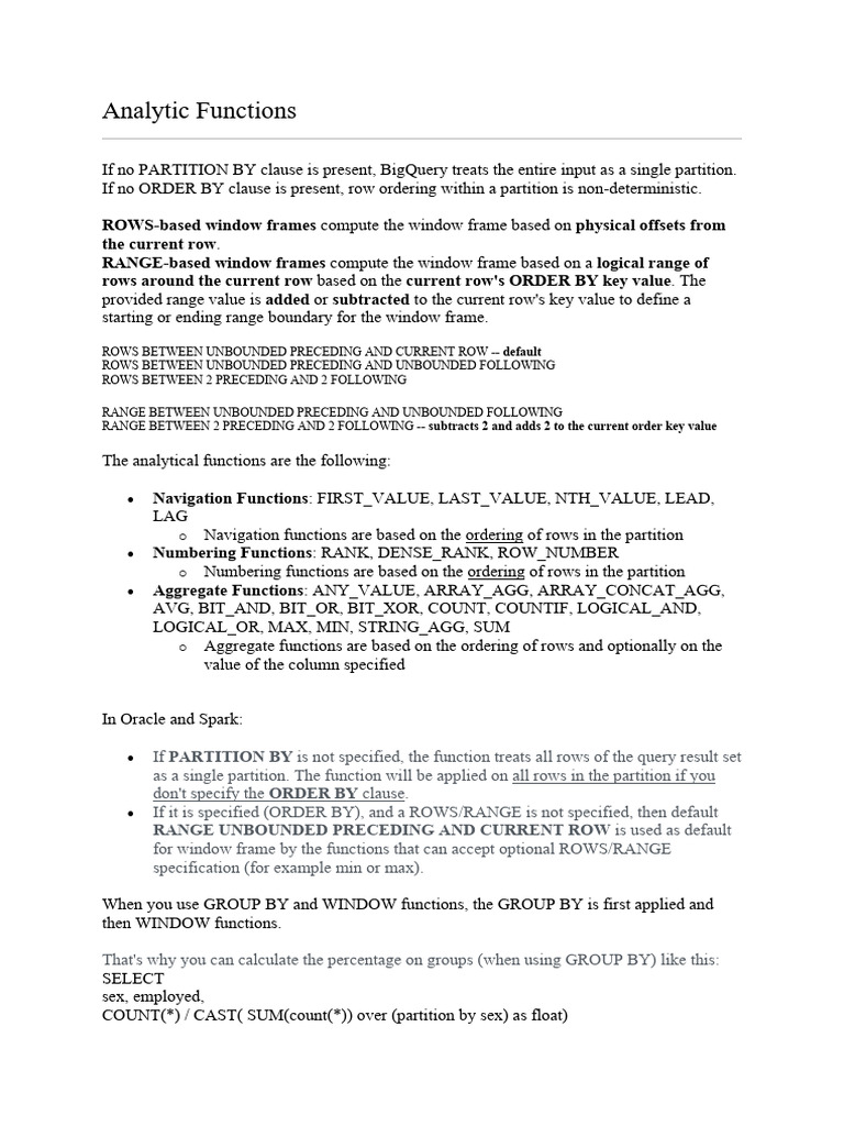 Sql Analytic Functions Pdf Function Mathematics Computer Programming