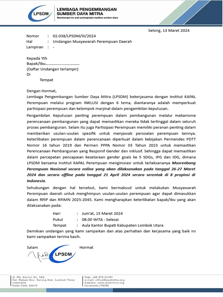 Surat Undangan Musda Klu | PDF