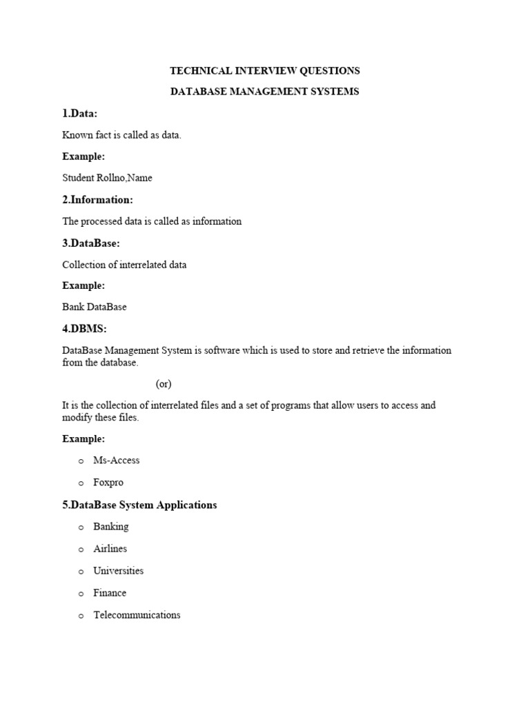 Essential DBMS Interview Questions | PDF | Relational Database | Databases