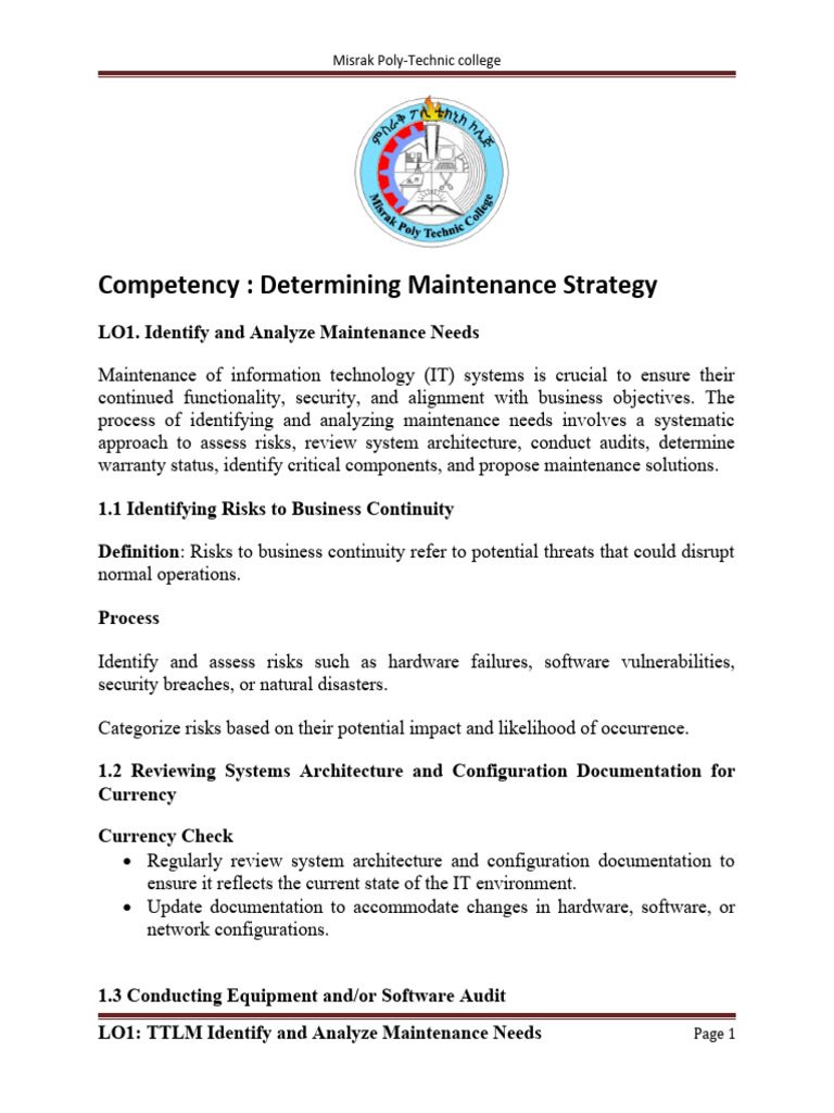 LO1. Identify and Analyze Maintenance Needs | PDF | Risk | Audit