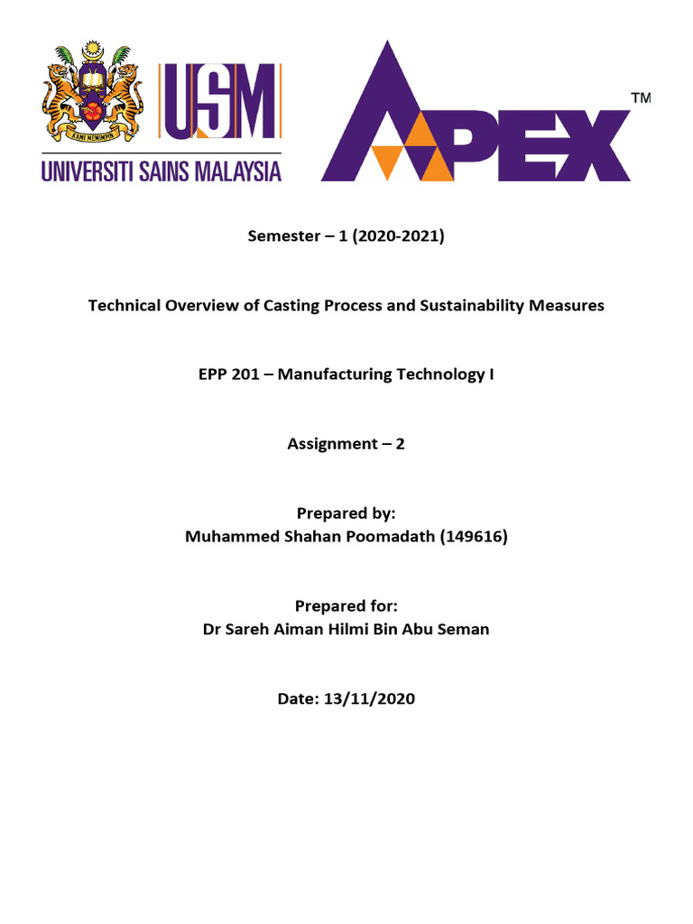 Assignment 2 - EPP201 (149616) | PDF | Casting | Secondary Sector Of The Economy