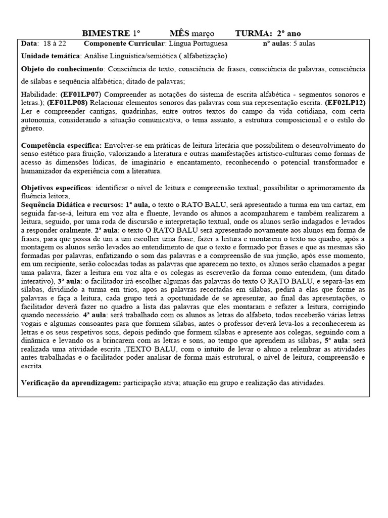 Modelos de Sequência Didática. | PDF | Sílaba | Alfabetização