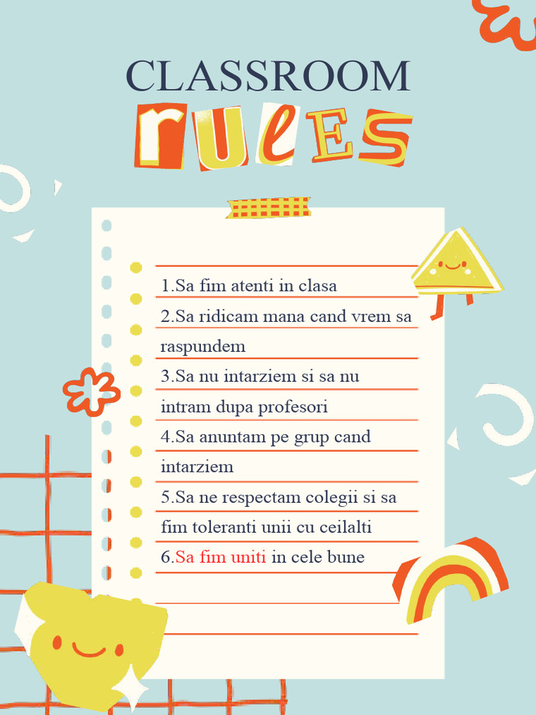 Cyan Simple Scrapbook Classroom Rules Poster | PDF