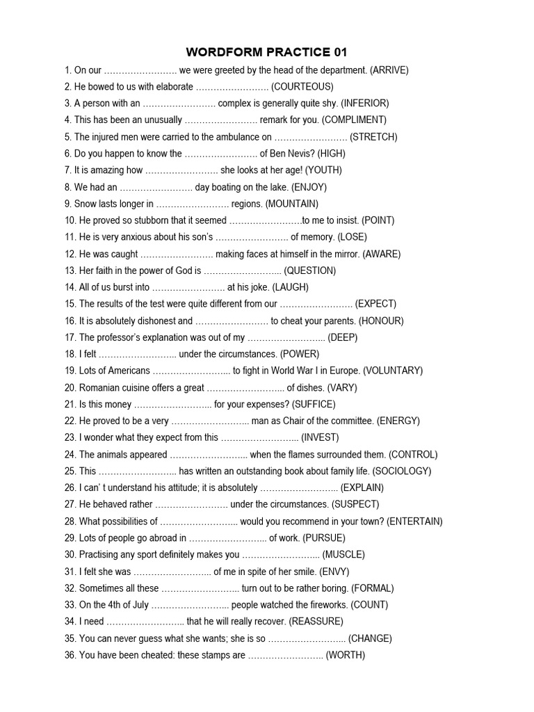 Wordform Practice 01 | PDF