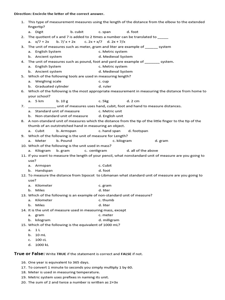Math 7 Summative Q2 | PDF | Litre | Measurement