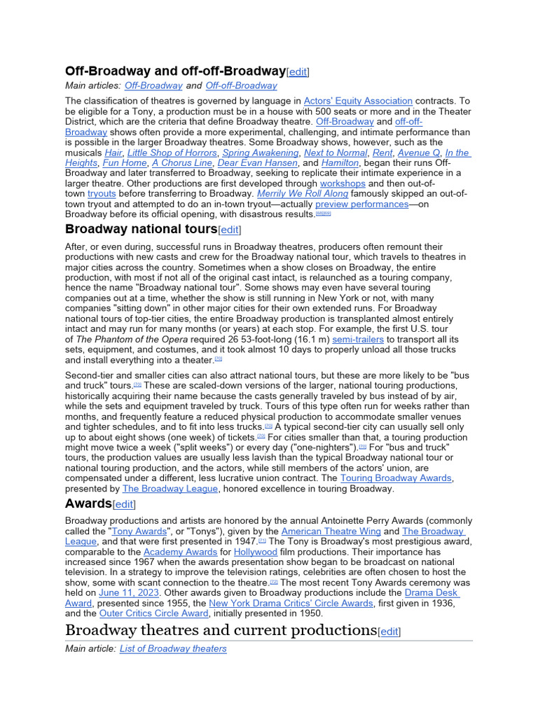 Off-Broadway and Off-Off-Broadway | PDF | Broadway Theatre | Oral Literature