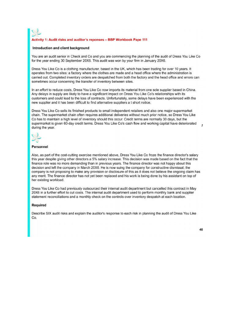 Session 3 - Practice Exercise 1 - Check Co - Audit Risks Respones ...