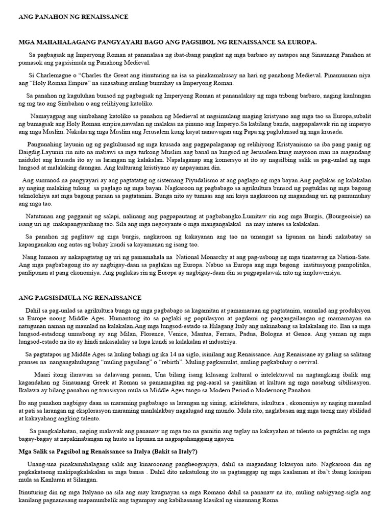 Ang Panahon NG Renaissance | PDF
