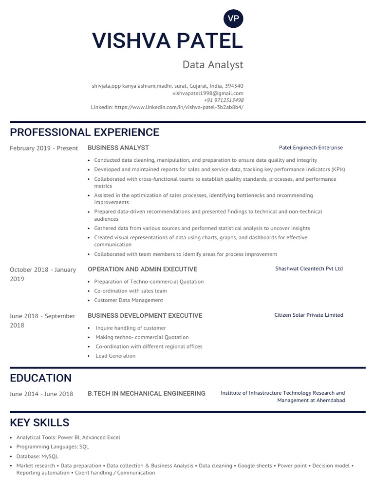 Vishva Patel Data Analyst Pdf Data Analytics 7556