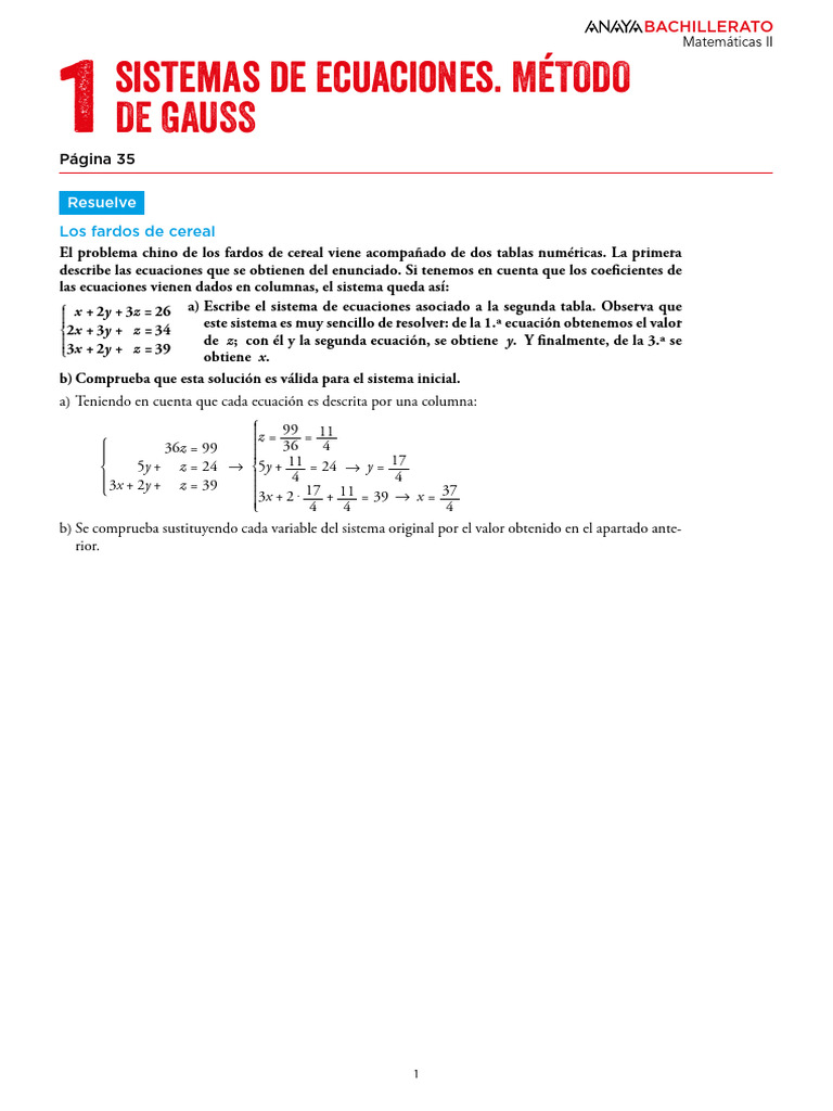 Tema 1 Solucionario Libro 2º Bach Mat II | PDF | Ecuaciones | Sistema de ecuaciones lineales
