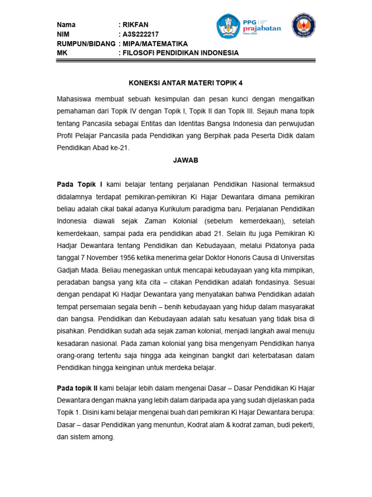Koneksi Antar Materi-Topik 4-FPI-Rikfan | PDF | Sains & Matematika | Agama & Spiritualitas
