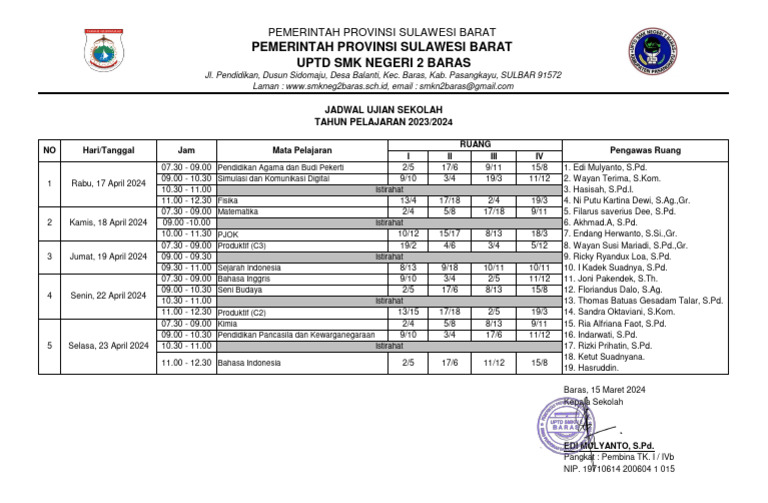 Jadwal Ujian Sekolah | PDF