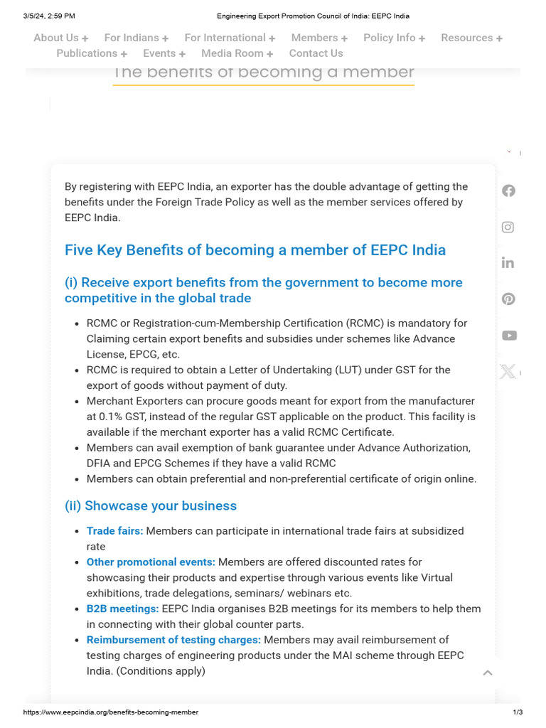Membership Benefits - EEPC India | PDF | Value Added Tax | Exports