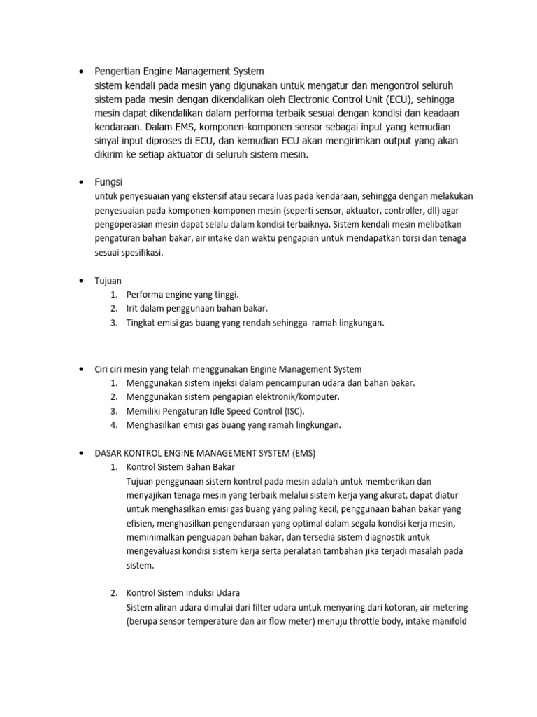 Pengertian dan Fungsi Engine Management System | PDF