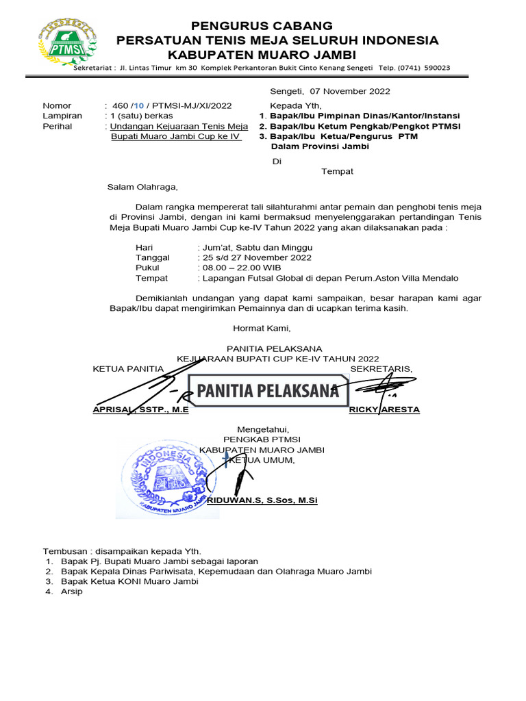 Undangan Kejuaraan Tenis Meja & Propektus Pertandingan | PDF