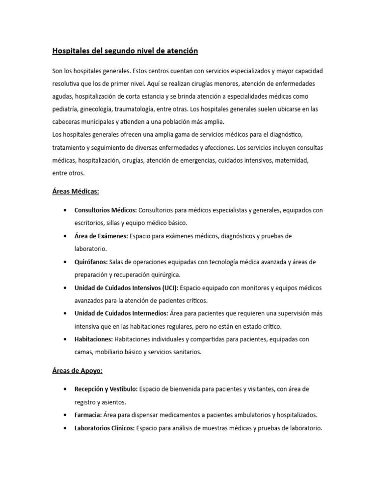 Hospitales Generales: Estructura y Servicios | PDF | Hospital ...