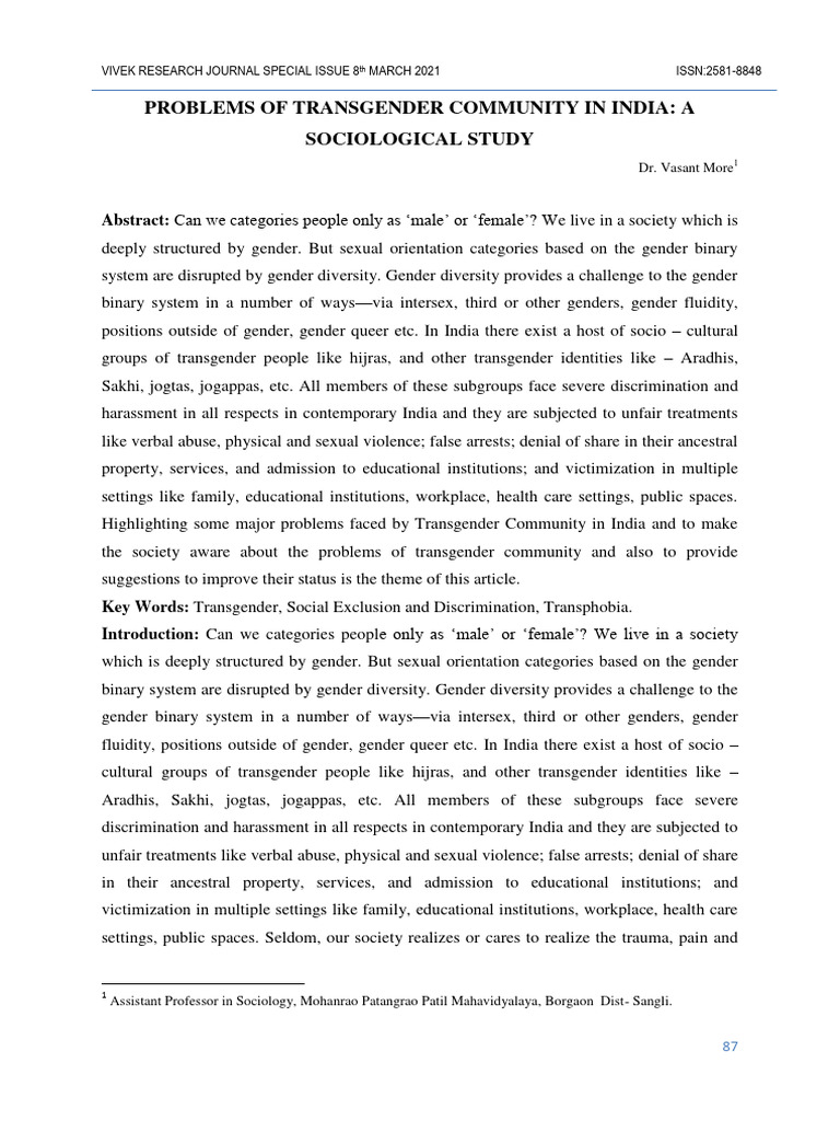 15 Problems of Transgender Community in India | PDF | Transgender ...