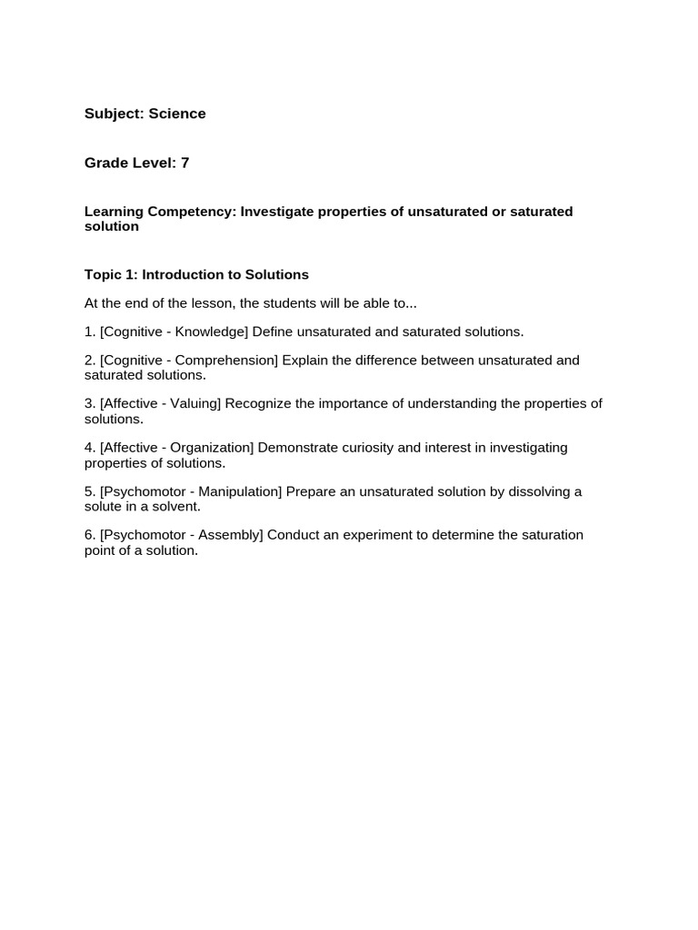 Lesson Plan | PDF | Solubility | Concentration