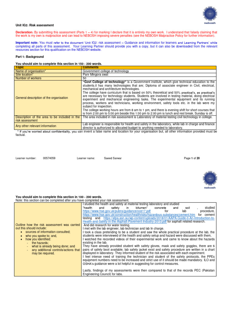 Saeed Sarwar 00574059 Report | PDF | Laboratories | Noise