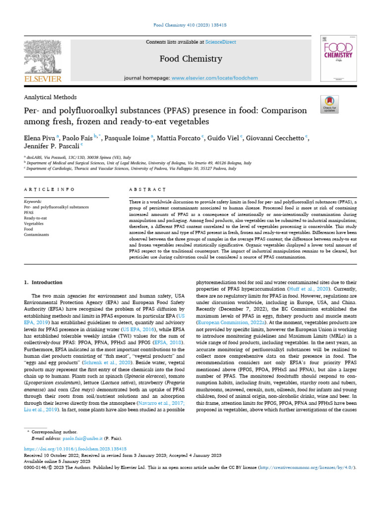 Per - and Polyfluoroalkyl Substances (PFAS) Presence in Food Comparison ...
