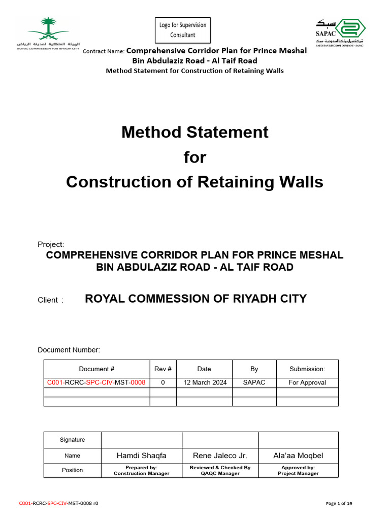 Method Statement For Retaining Wall | PDF | Concrete | Specification ...