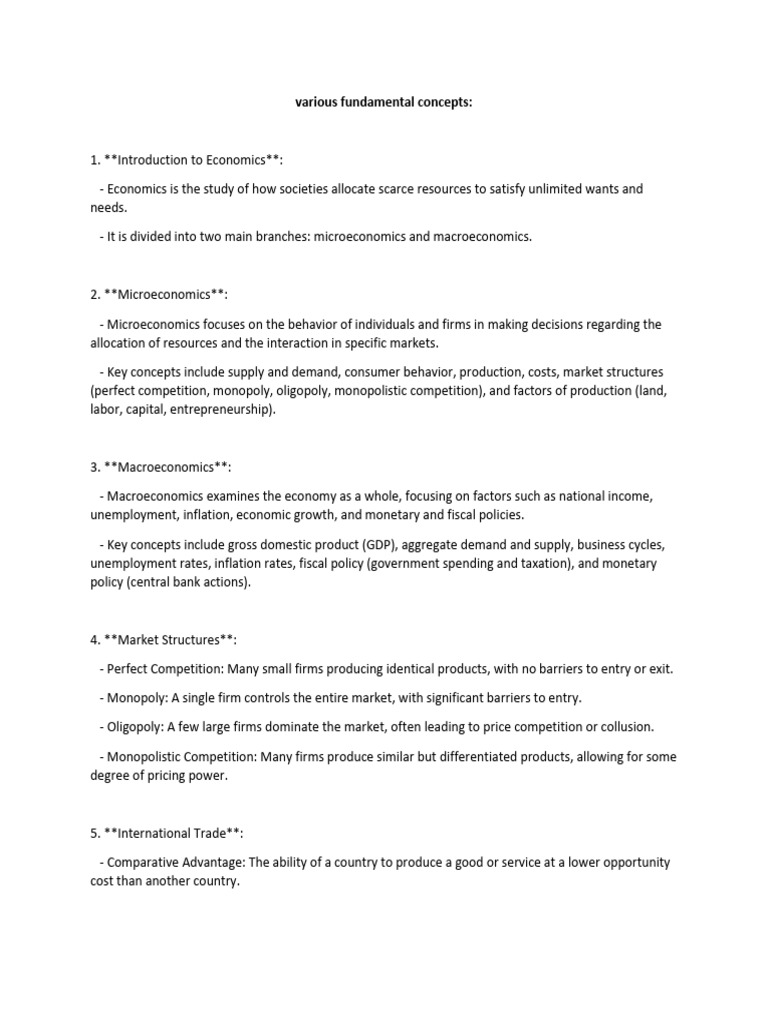 Economic Notes Covering Various Fundamental Concepts | Download Free ...