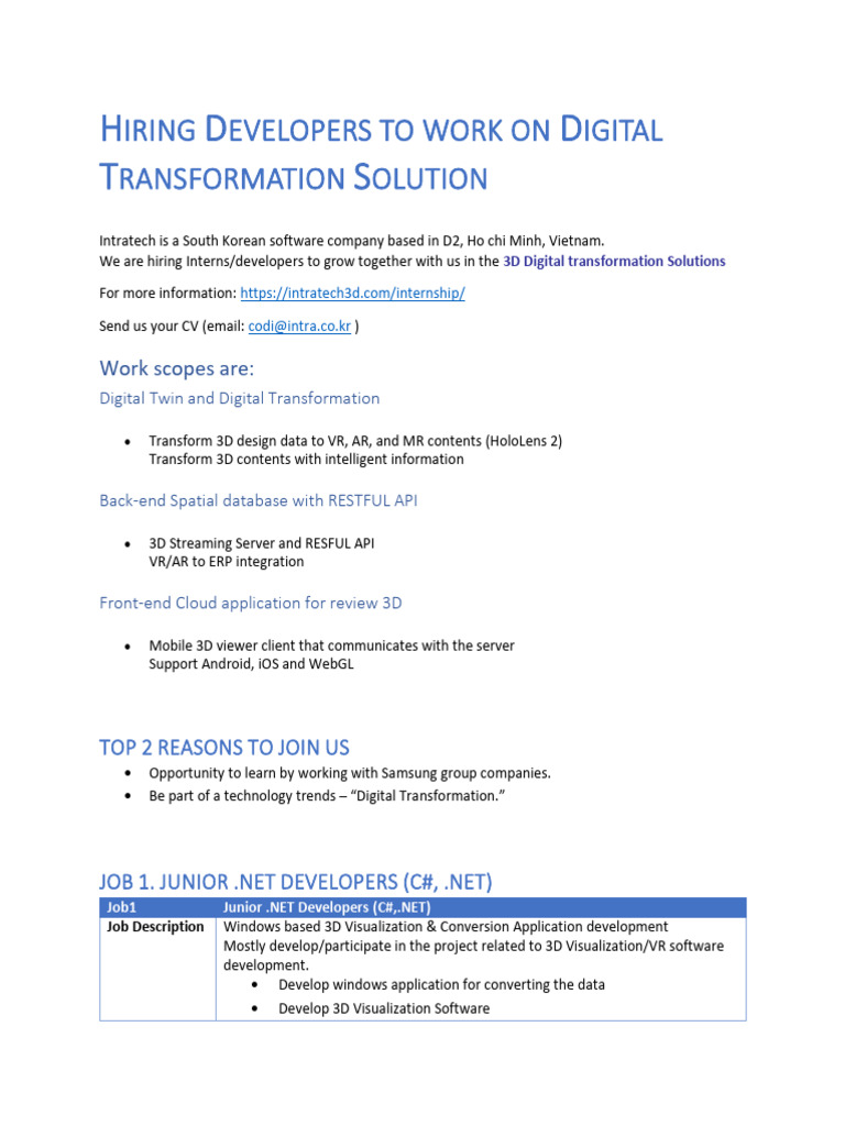 2024 Developer Internship Job Description | PDF | Unity (Game Engine ...