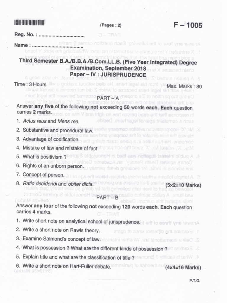 Juris BA BBA BCom 2018 III Sem3 | PDF