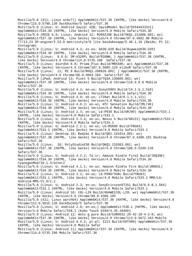 User-Agents Android 60000 | PDF | Safari (Web Browser) | Software