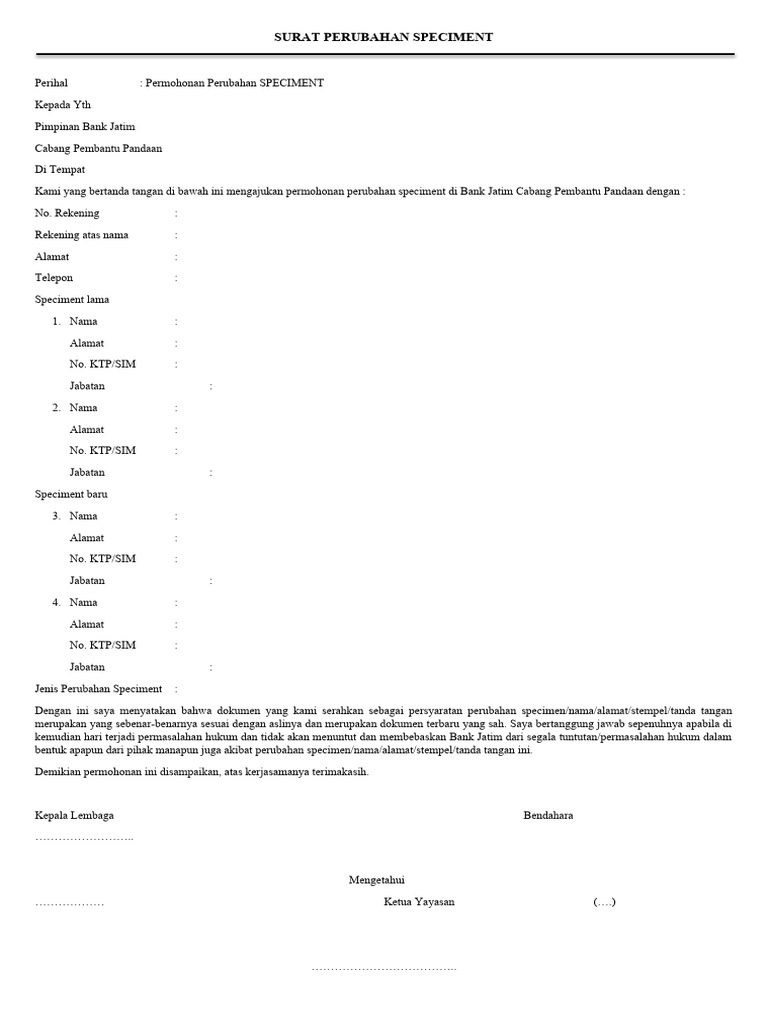 Surat Perubahan Speciment | PDF