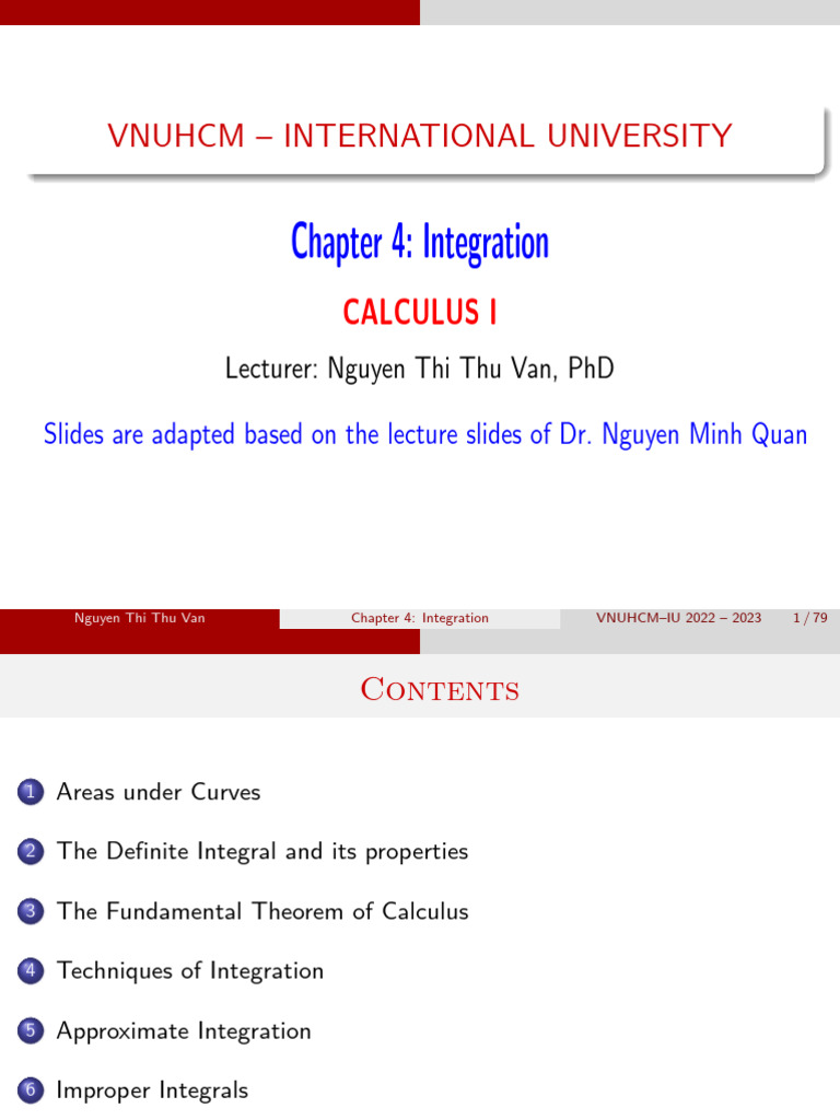 Chapter4 Handout 2022-2023 | PDF | Integral | Calculus