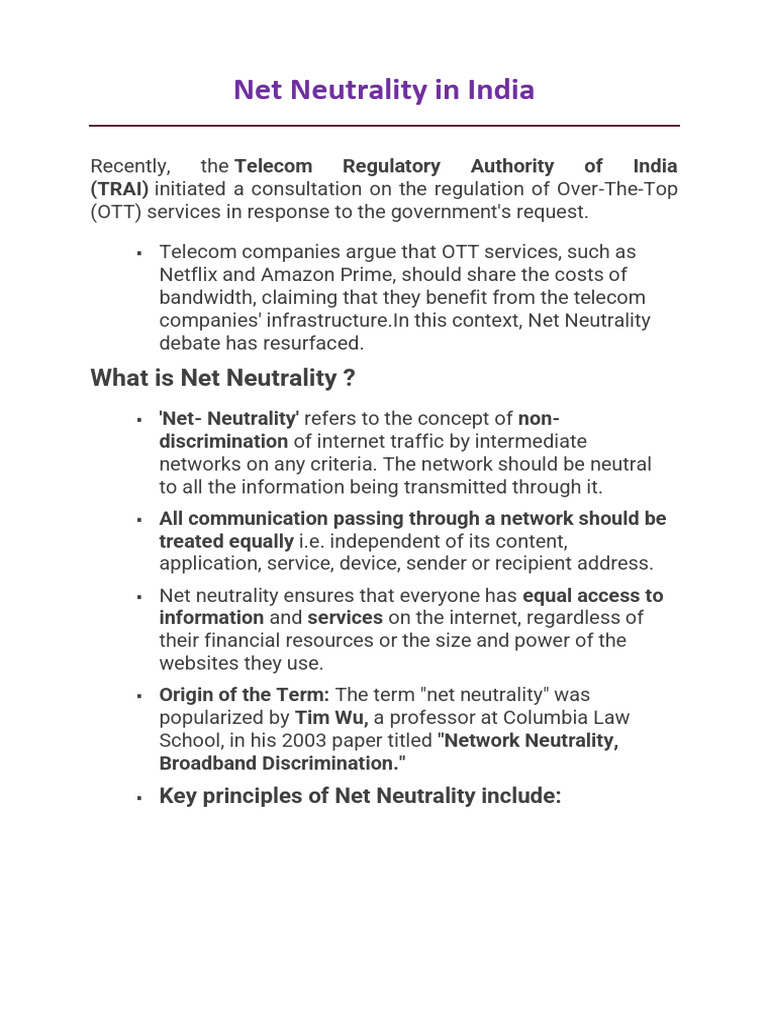 Net Neutrality in India | Download Free PDF | Net Neutrality | Service ...
